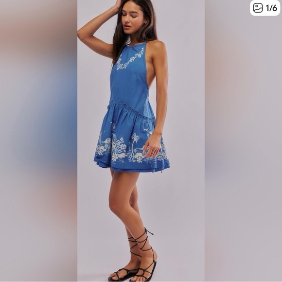 Free People | Dresses | Free People Blue And White Backless Dress ...